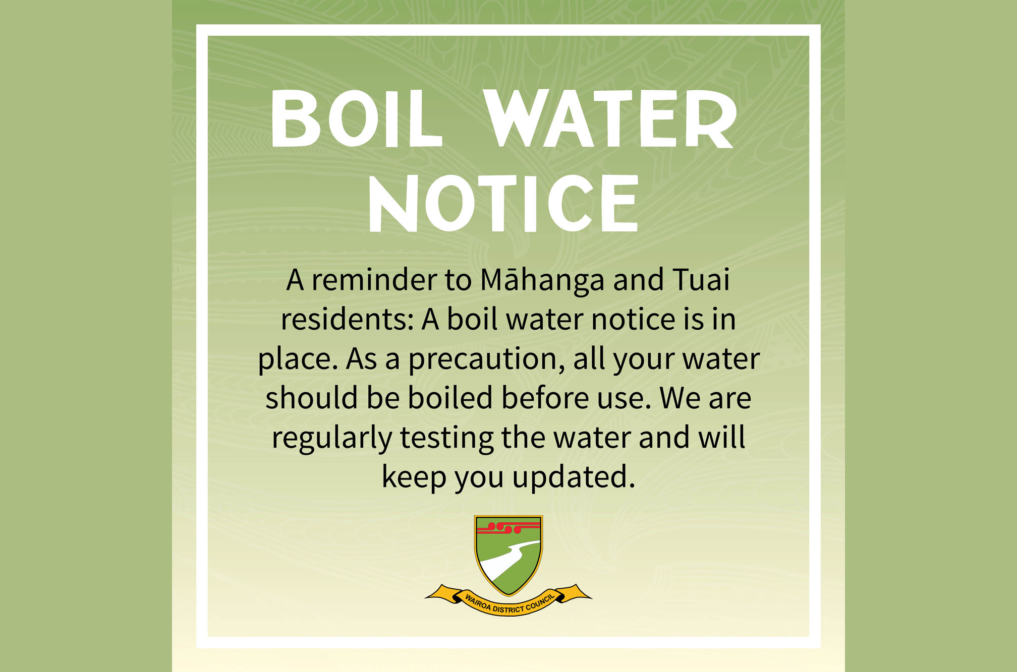 Boil water notice remains in place for Māhanga | COVID-19 | Wairoa ...